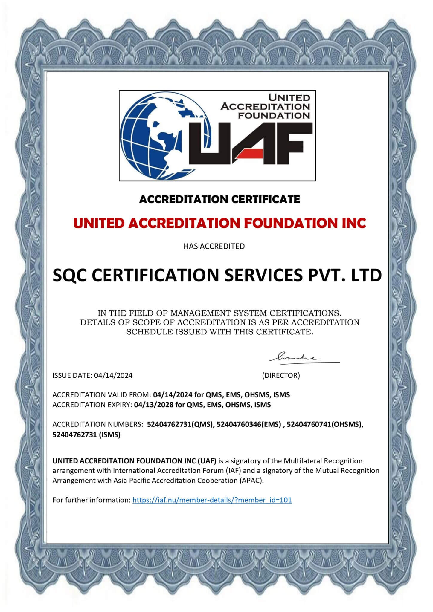 Accreditation | SQC Certification Services Pvt Ltd